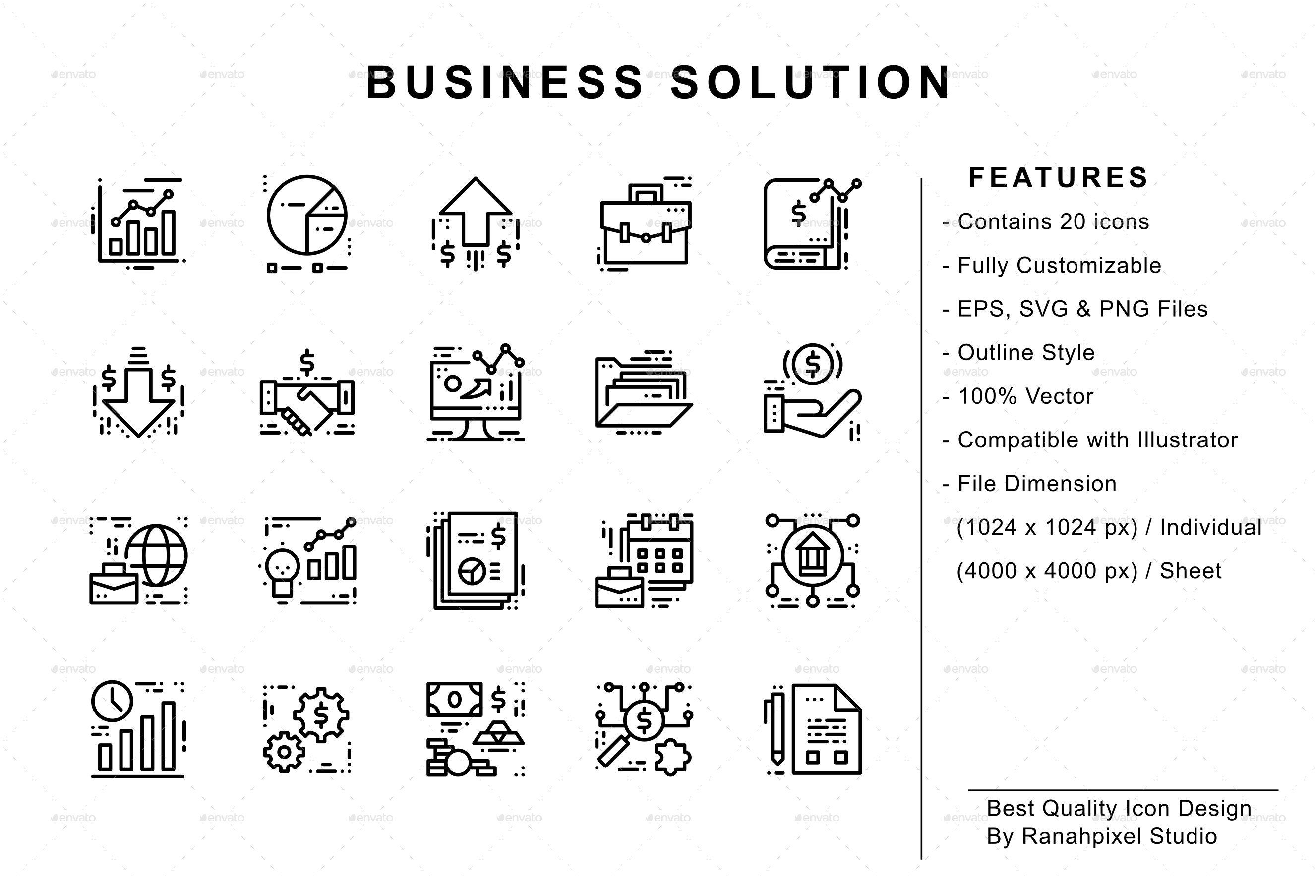 Business Solution Outline Icons Icons Graphicriver